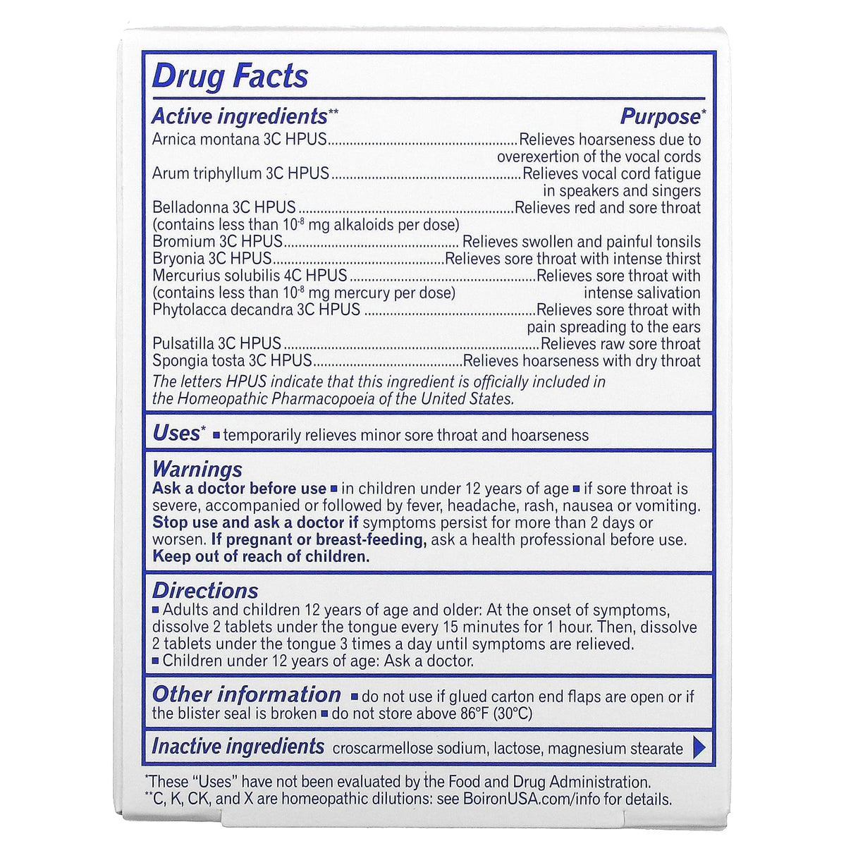 Boiron, ThroatCalm, Sore Throat Relief, 60 Quick-Dissolving Tablets ...