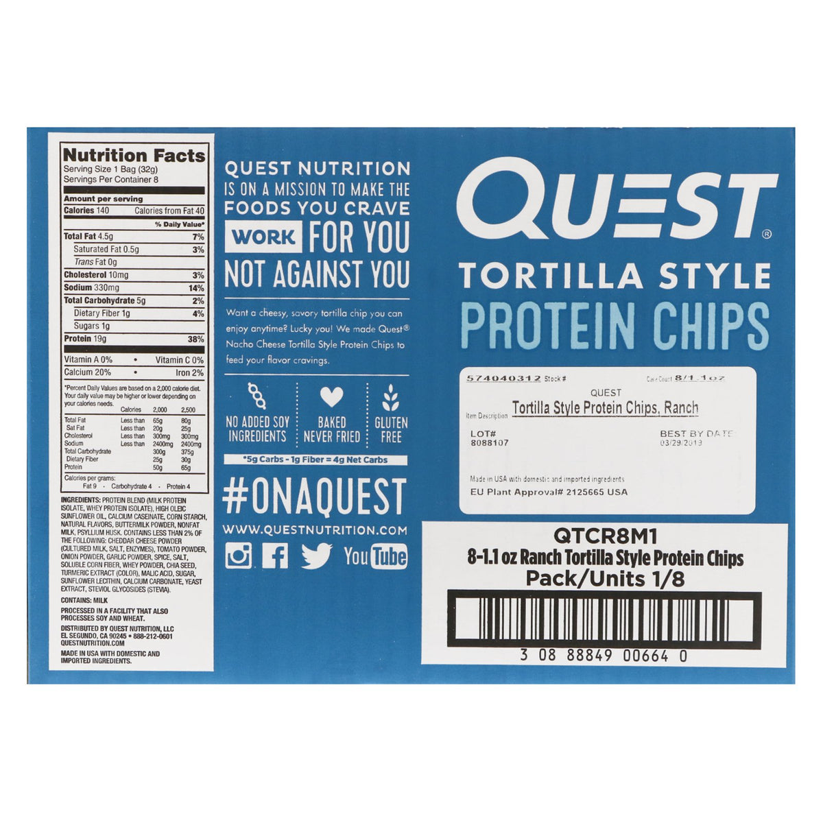 Buy Quest Nutrition Tortilla Style Protein Chips Ranch 8 Bags 1.1 oz ...