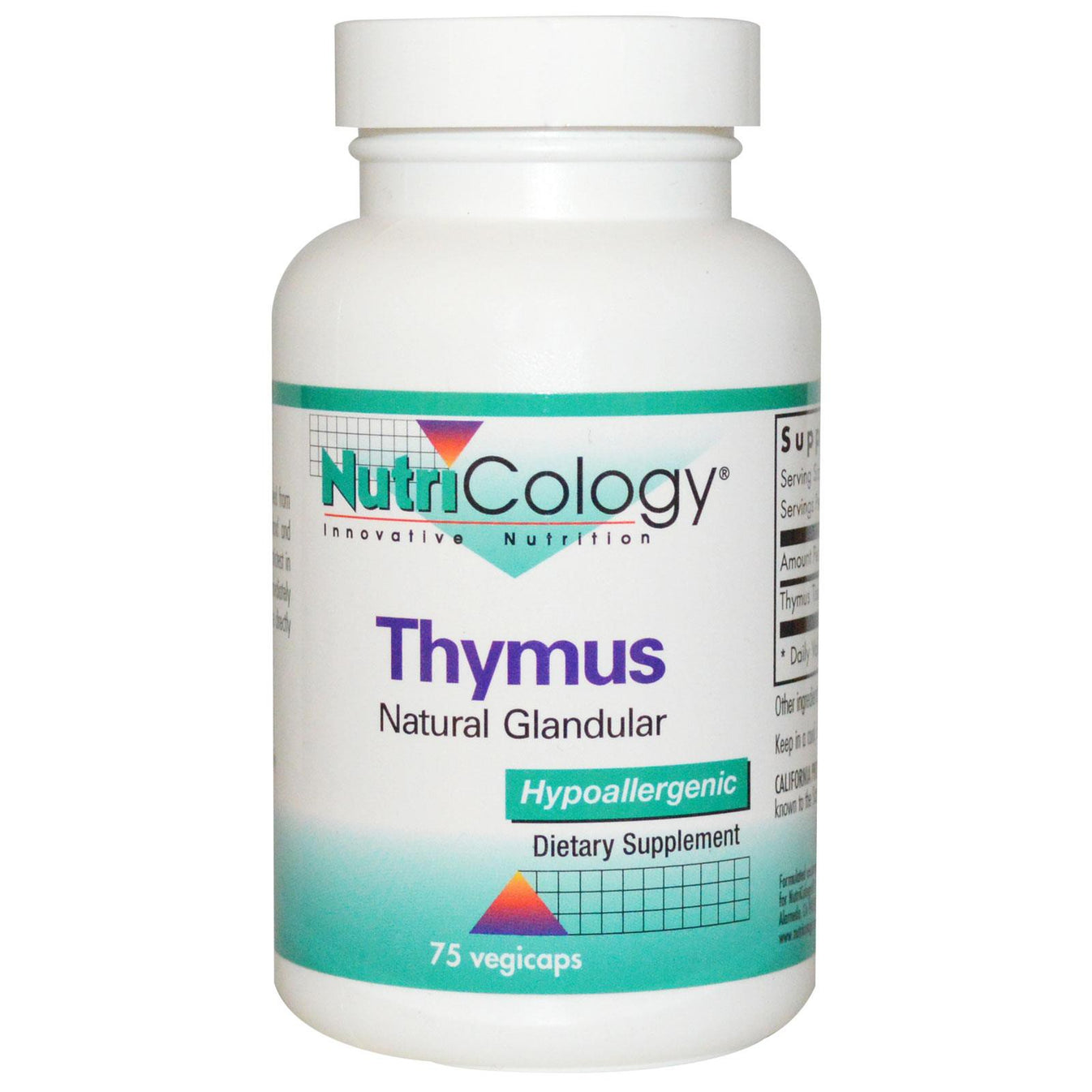 Nutricology, Thymus, 75 Veggie Capsules – Mega Vitamins