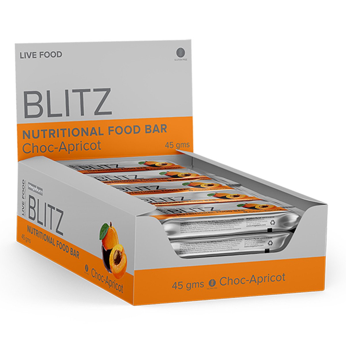 Buy Megaburn Blitz Bar Chocolate Apricot 45g x 10 Display Pack Online ...
