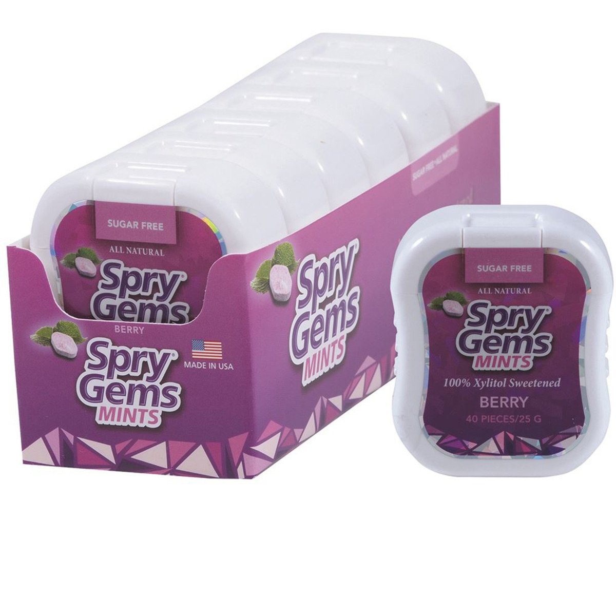 Buy Spry xylitol Gems Mints Berry 25g x 6 Packs Display Online ...